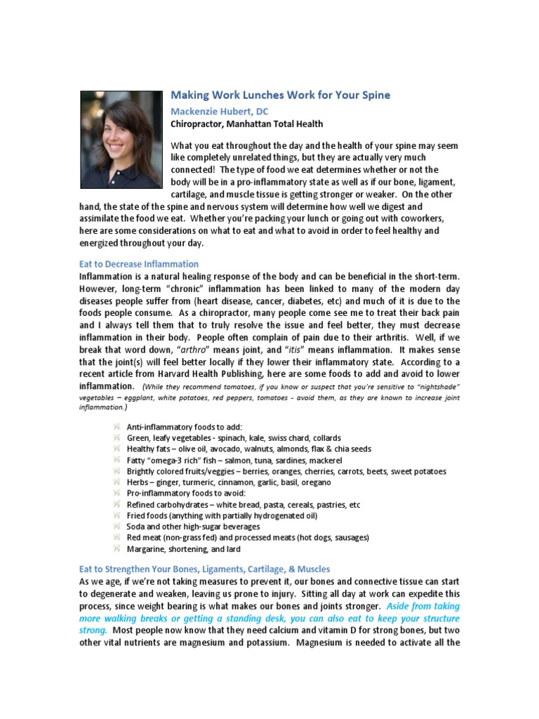 Making Work Lunches Work For Your Spine: Mackenzie Hubert, DC | PDF ...