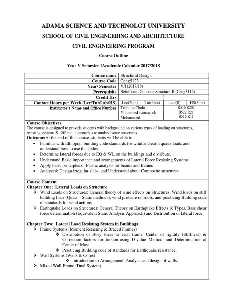 Structural Design Course Outline, 2017 | Download Free PDF | Structural ...