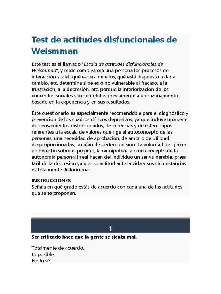 Test de Actitudes Disfuncionales | PDF | Depresión (estado de ánimo ...
