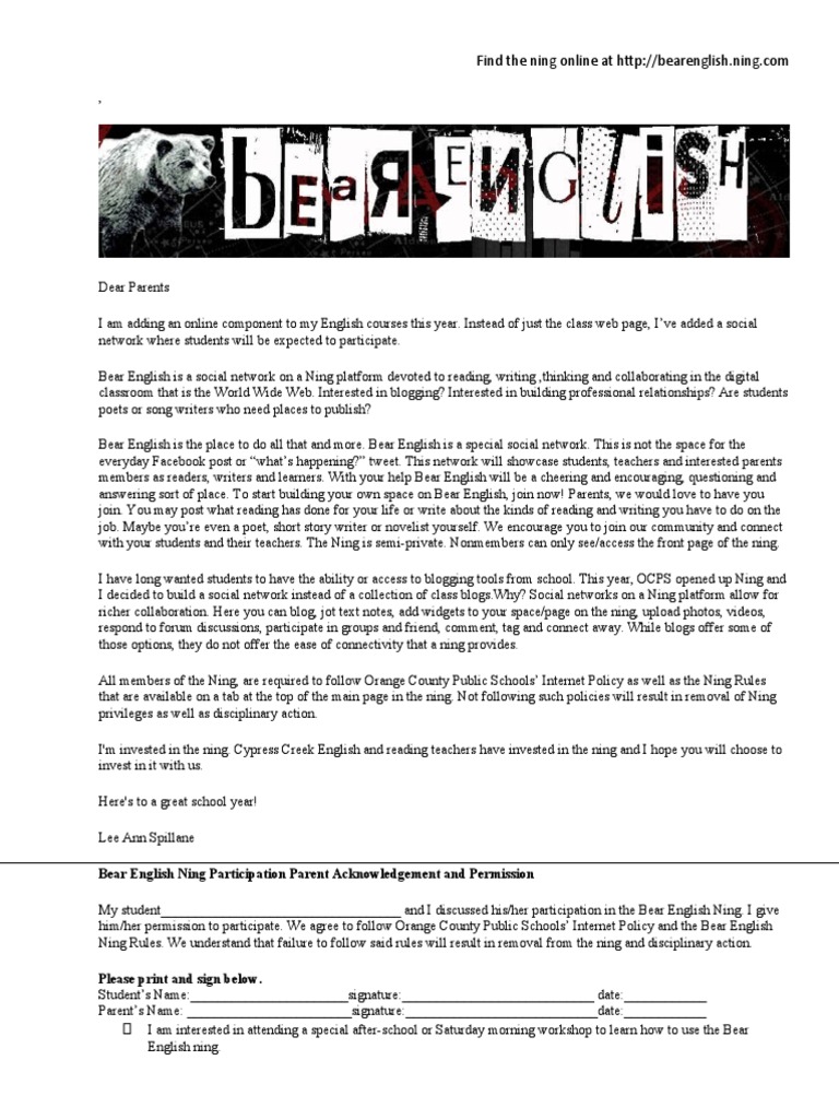 Parent Ning Letter | PDF | Social Networking Service | Mass Media