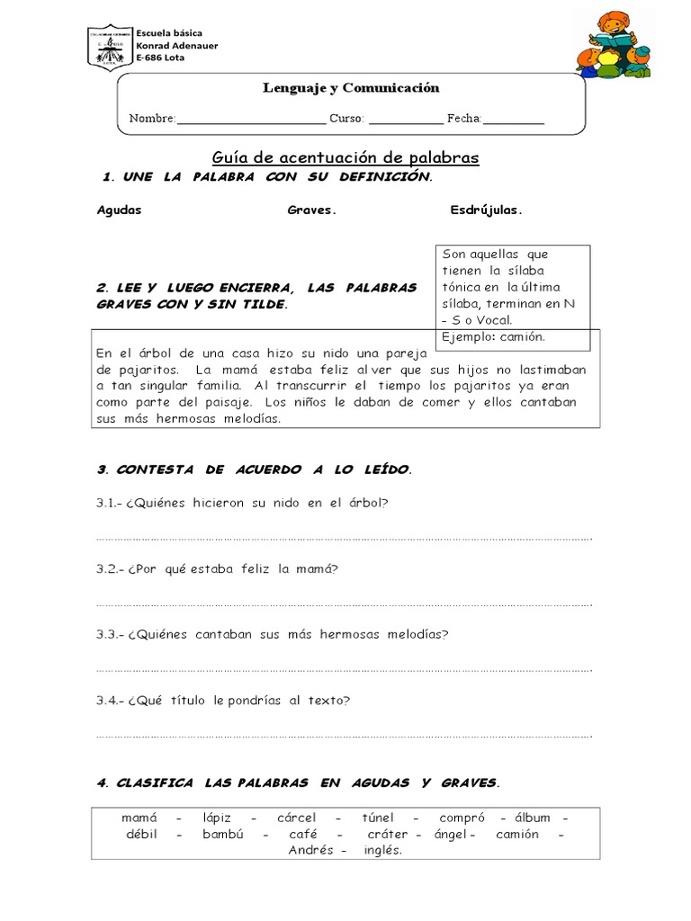 Guia Clasificacion de Las Palabras Con y Sin Tilde | PDF | Lingüística ...