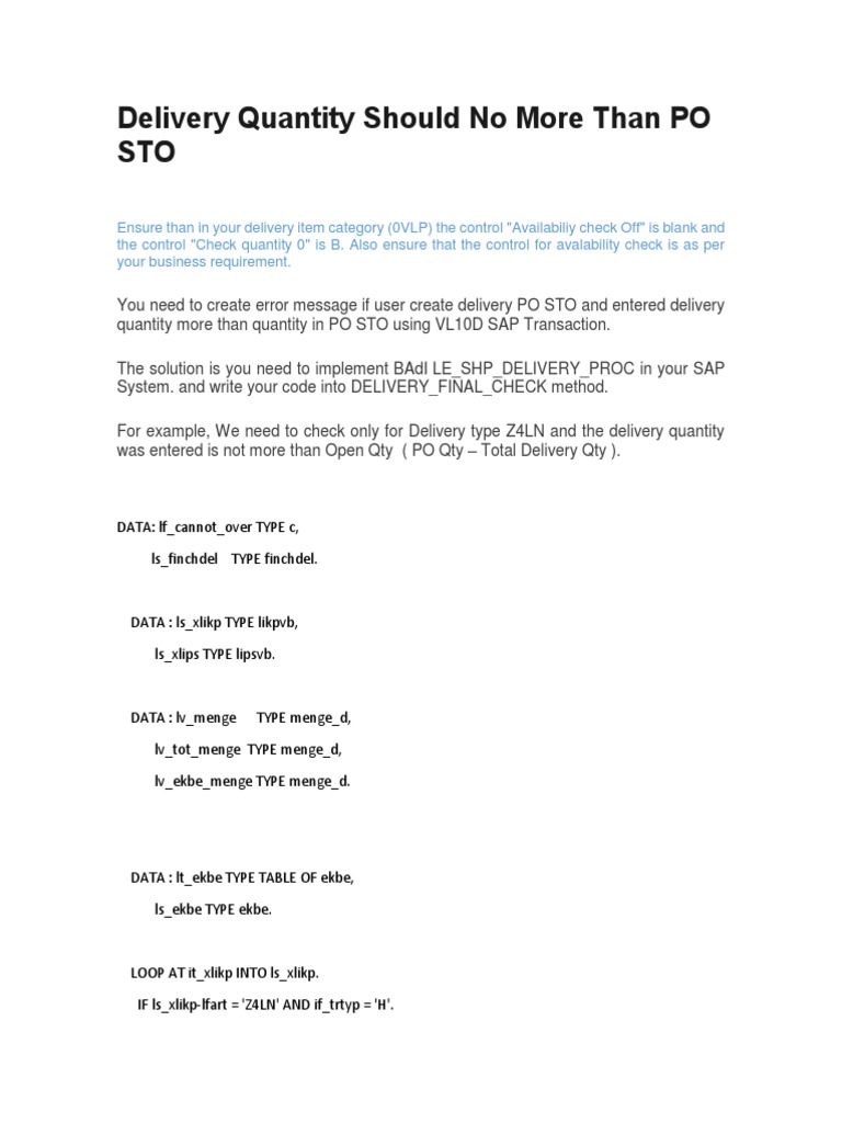 Delivery Quantity Should No More Than PO STO | PDF