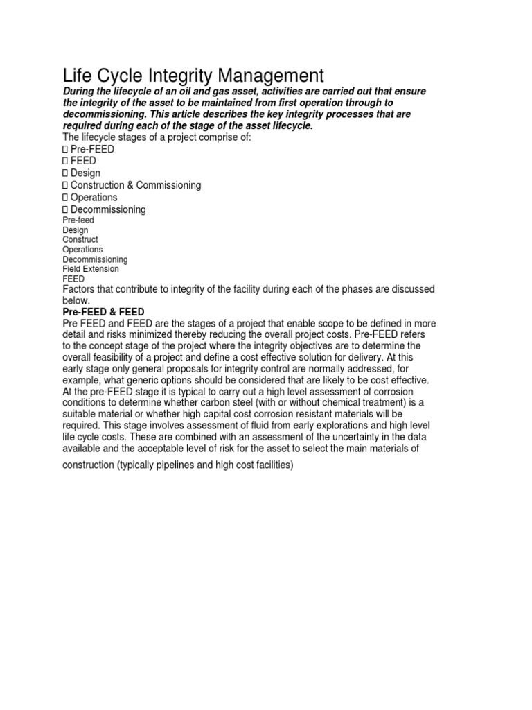 Life Cycle Integrity Management: Pre-Feed & Feed | PDF | Computers
