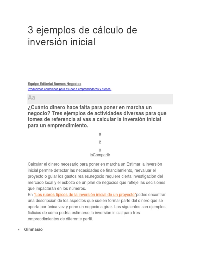 3 Ejemplos de Cálculo de Inversión Inicial | Marketing | Presupuesto