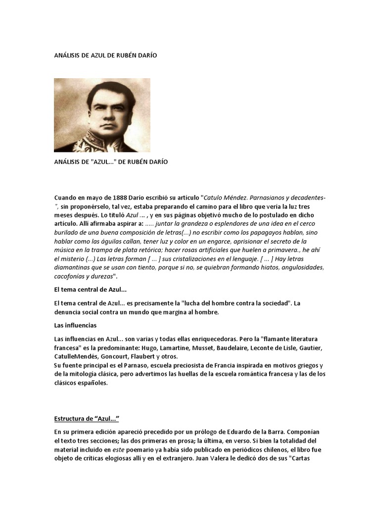 Análisis de Azul de Rubén Darío | Poesía | Artes (general)