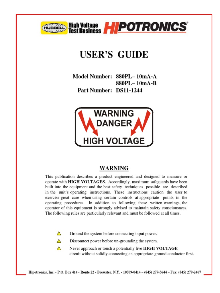Hipotronics 880PL User's Guide | PDF | Voltage | Calibration