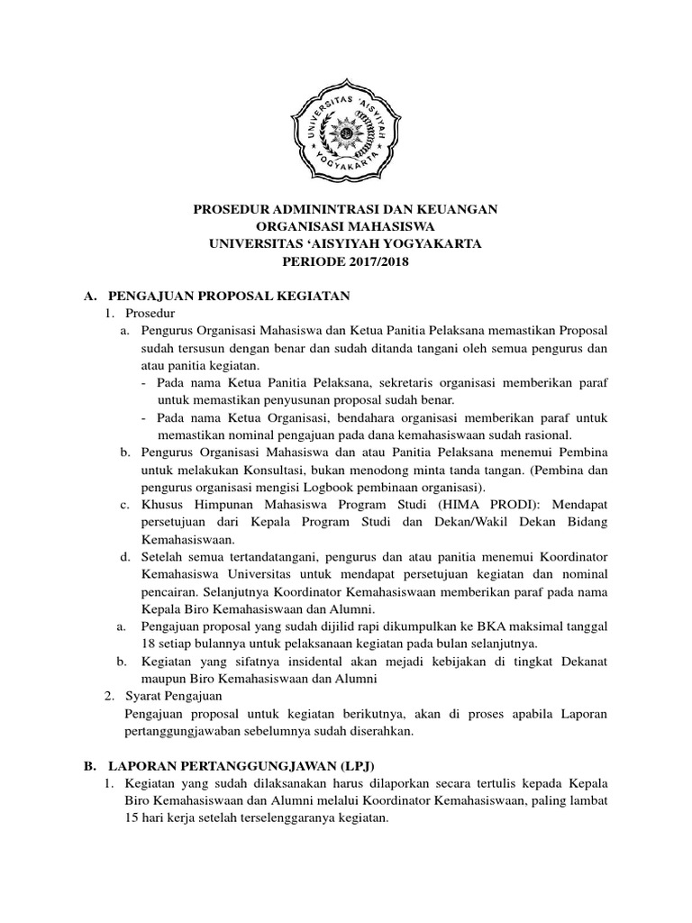 Prosedur Pengajuan Proposal & Lpj-1 | PDF