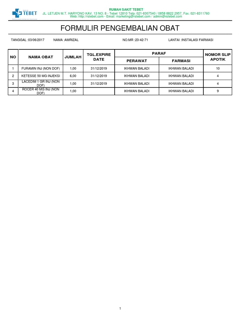 Slip Retur Obat | PDF