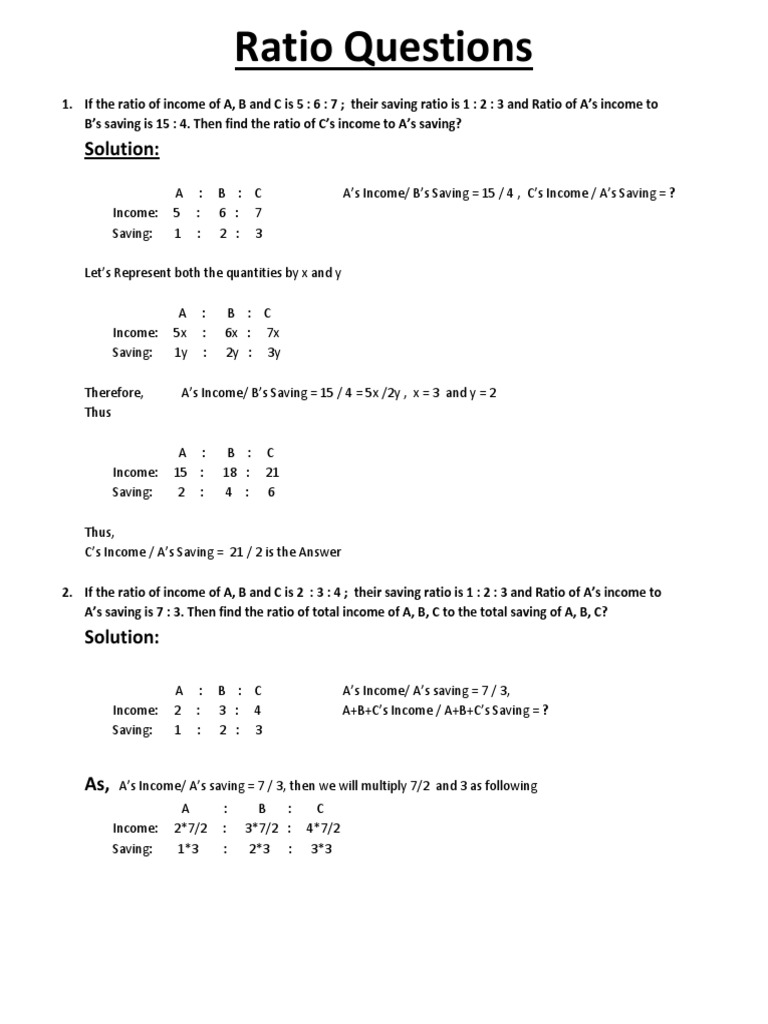 Ratio Questions: Solution | PDF | Ratio | Odds