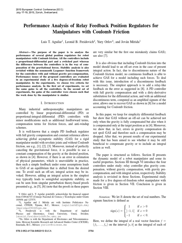 Performance Analysis of Relay Feedback Position Regulators For ...