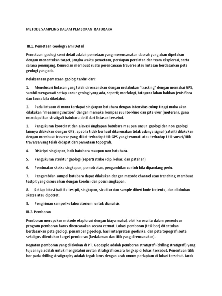 Metode Sampling Dalam Pemboran Batubara | PDF | Griya & Taman ...