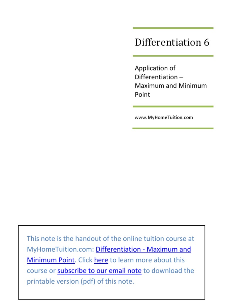 Differentiation: Max & Min Points Guide | PDF | Area | Derivative