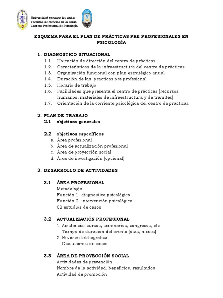 Esquema para Presentar Plan de Practicas Pre Profesionales | PDF