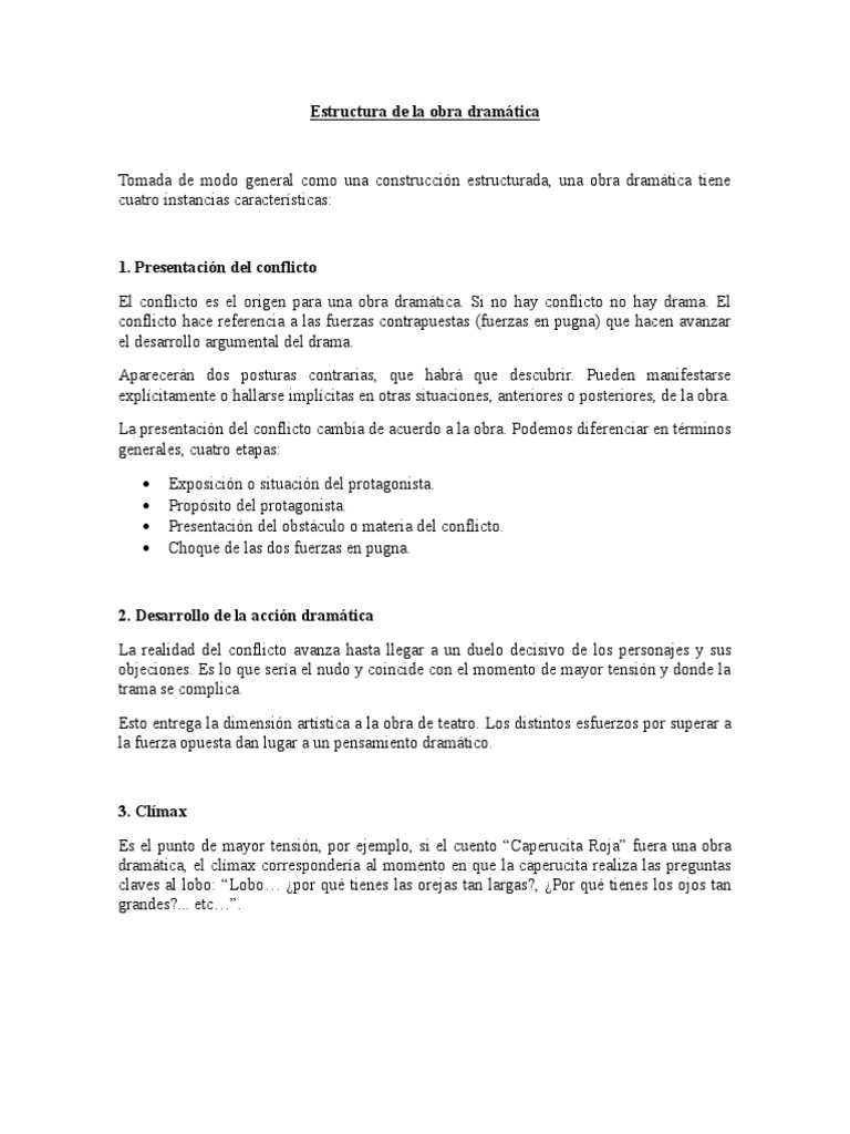 Estructura De La Obra Dramática Guía Pdf Teatro Monólogo