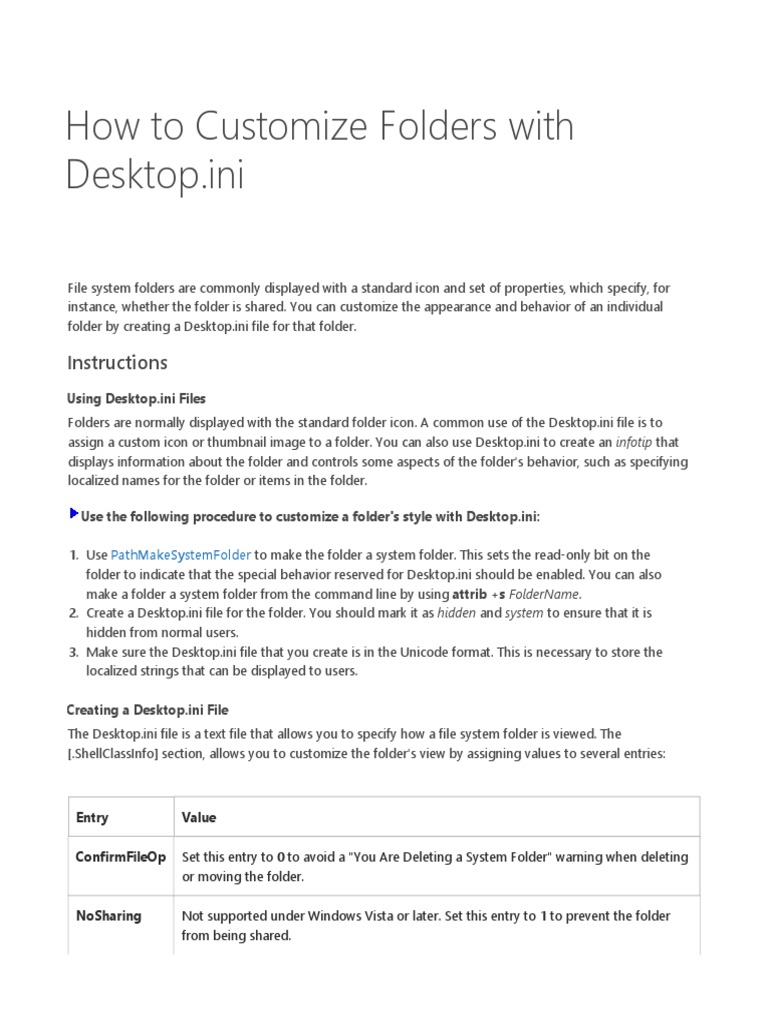 How To Customize Folders With Desktop - Ini Files | PDF | Computer File | Icon (Computing)