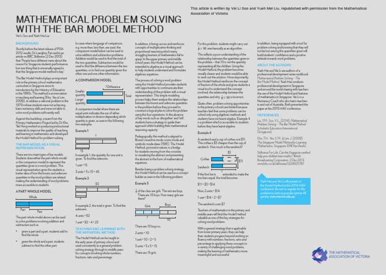 Bar Model Method MAV Article | PDF | Subtraction | Teaching Mathematics