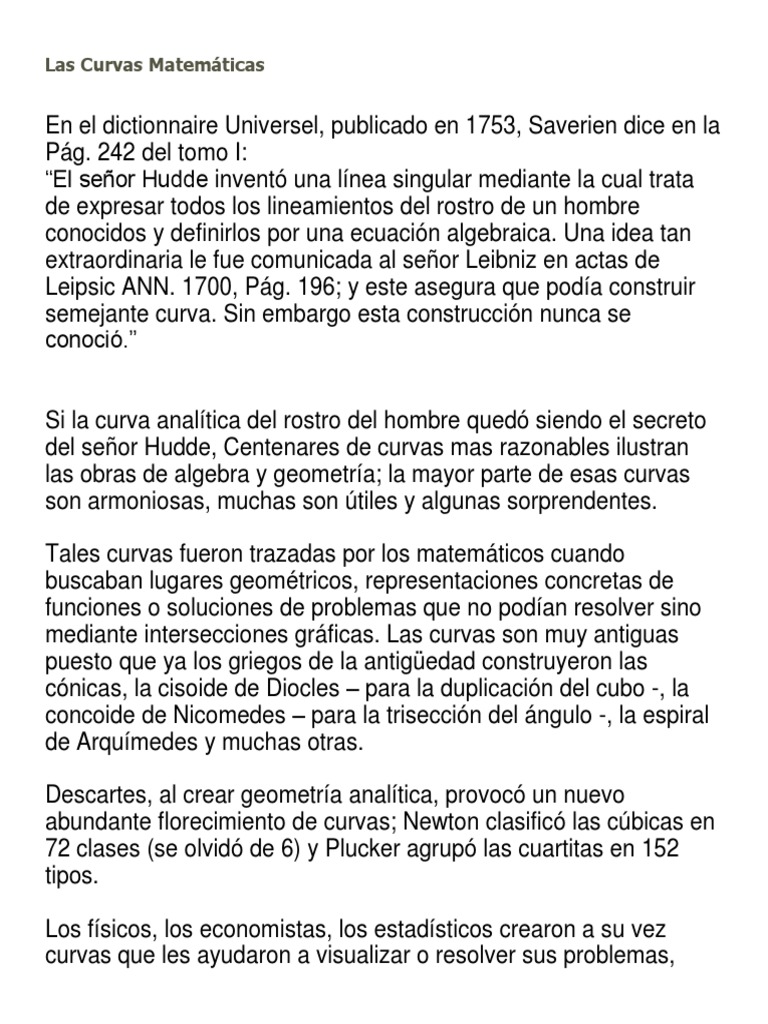 Las Curvas Matemáticas | PDF | Curva | Ecuaciones