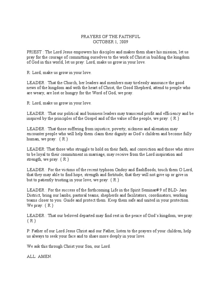 Prayers of the Faithful for October 2009 | PDF