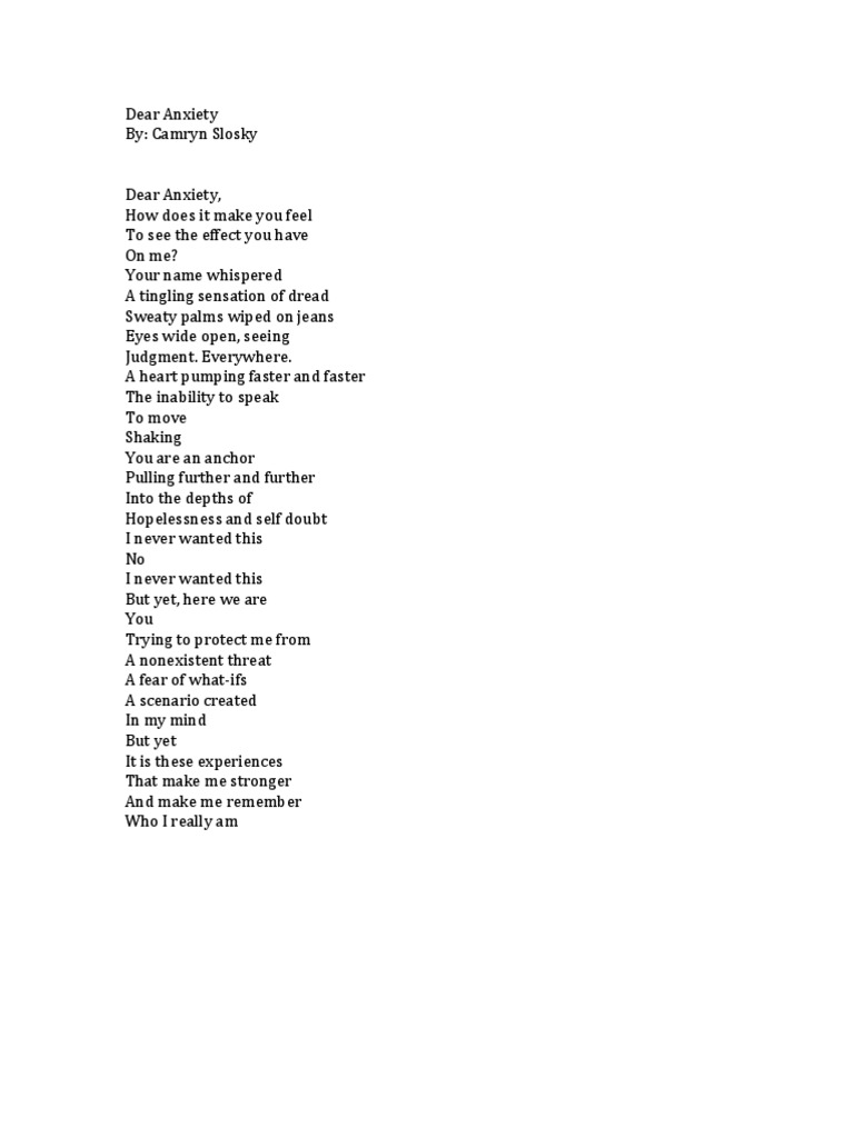 Dear Anxiety-Poem | PDF