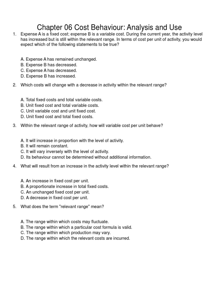 Chapter 06 Cost Behaviour A | PDF | Regression Analysis | Variable (Mathematics)