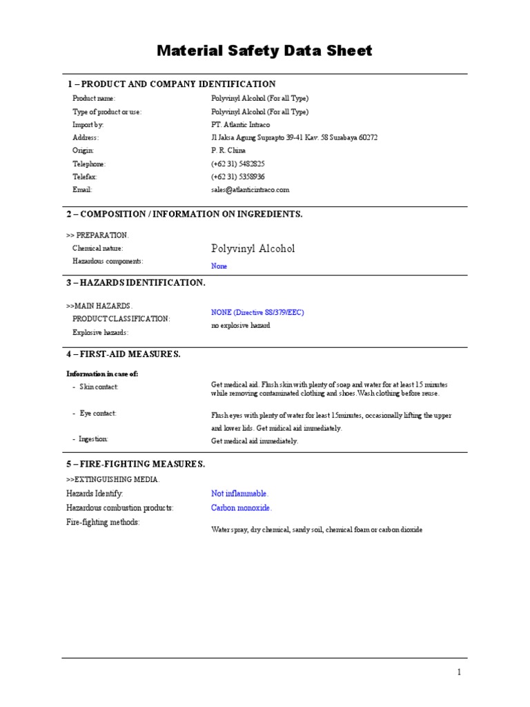 MSDS Pva | PDF | Materials | Chemistry