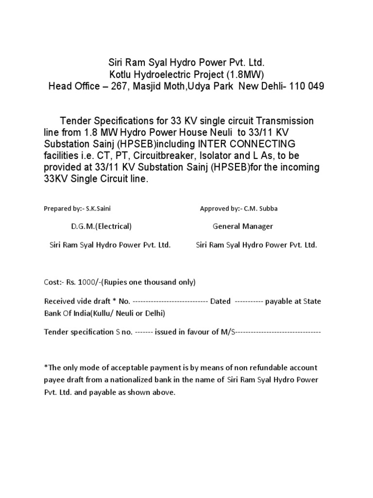 Tender Specifications For 33 KV Line | PDF | Arbitration | Chess Theory