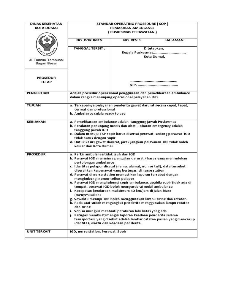 Sop Pemakaian Ambulance | PDF