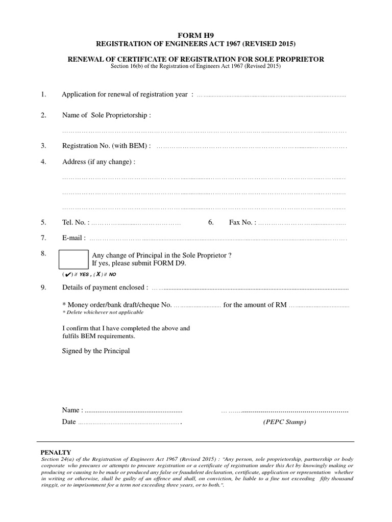 BEM Renewal SP - Consulting Form | PDF | Sole Proprietorship | Public Law