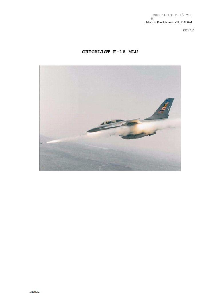 Checklist F-16 | PDF | General Dynamics F 16 Fighting Falcon | Vehicle ...