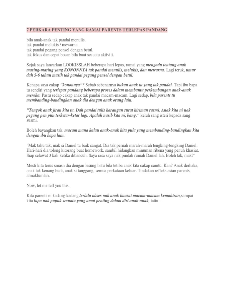 7 Perkara Penting Yang Ramai Parents Terlepas Pandang | PDF