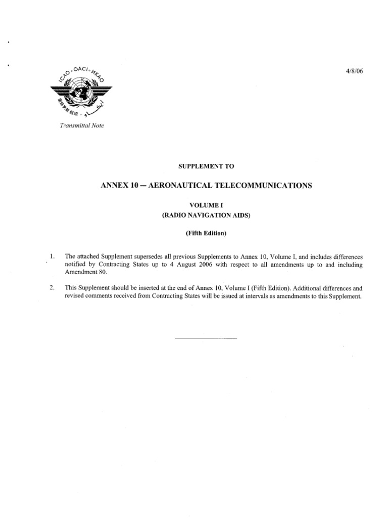 Supplement To Annex 10, Vol. 1, 5th Edition | PDF | Wireless | Electronics