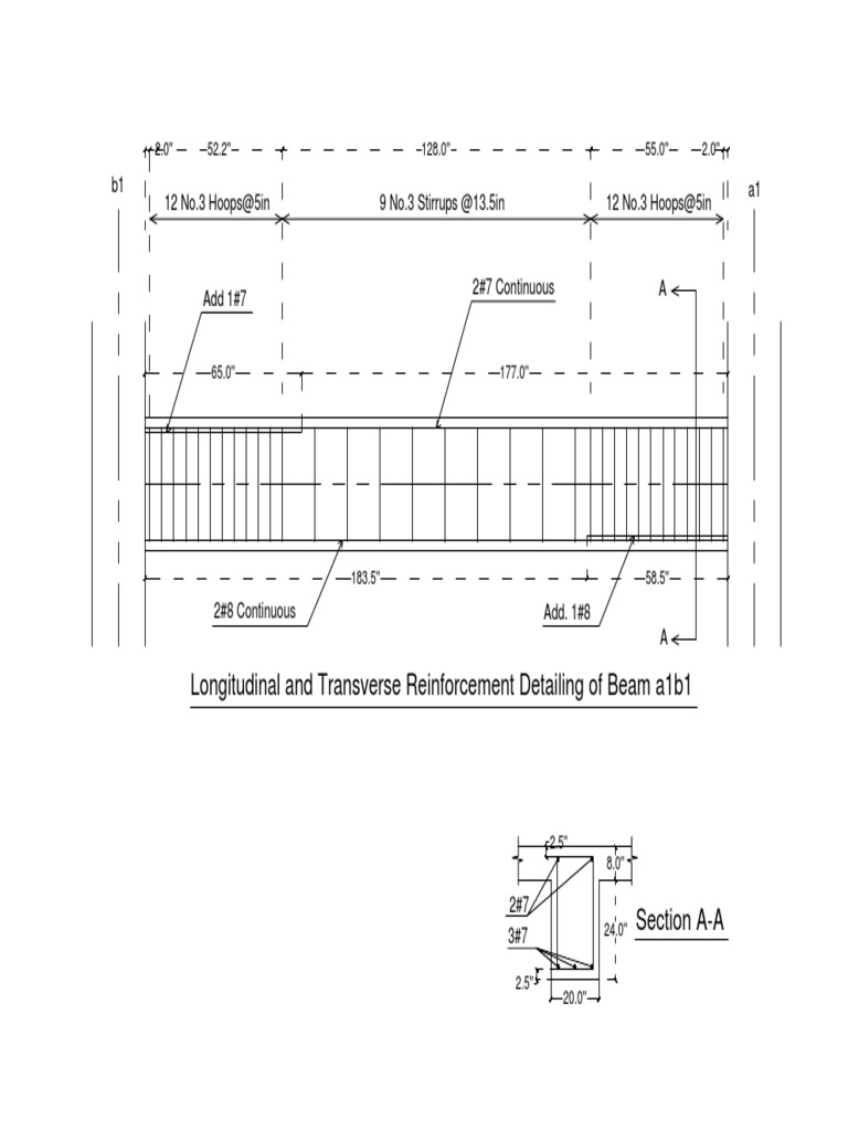 Longitudinal and Transverse Reinforcement Detailing of Beam A1b1 | PDF