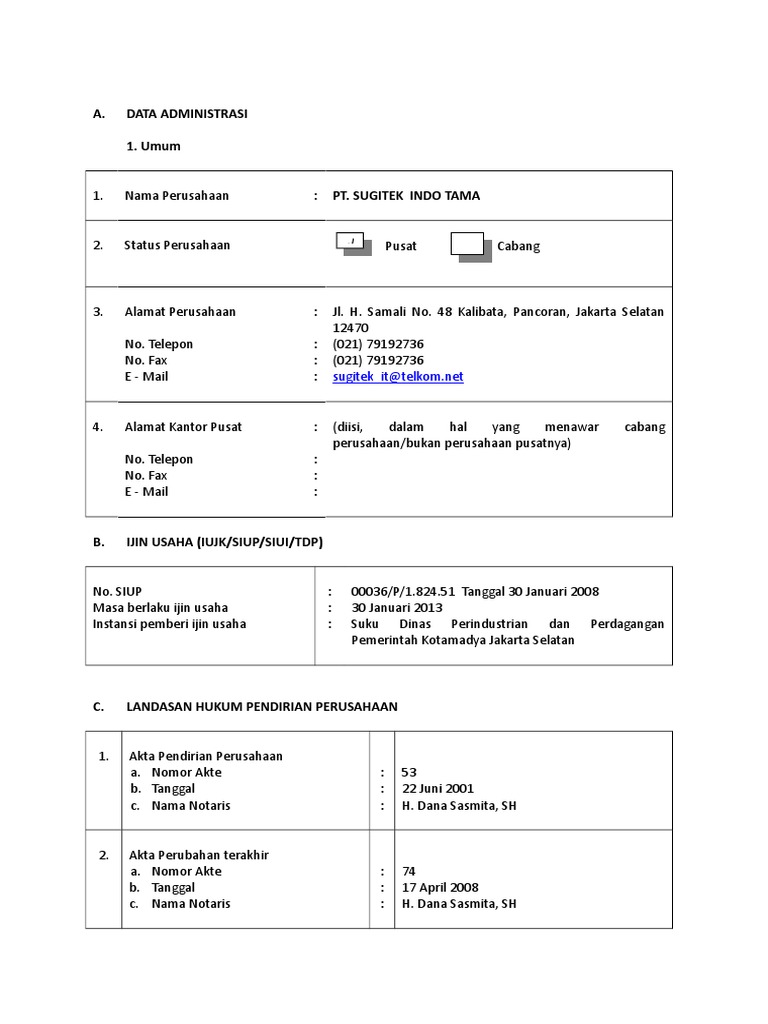 Data Administrasi PT Sugitek 2008 | PDF
