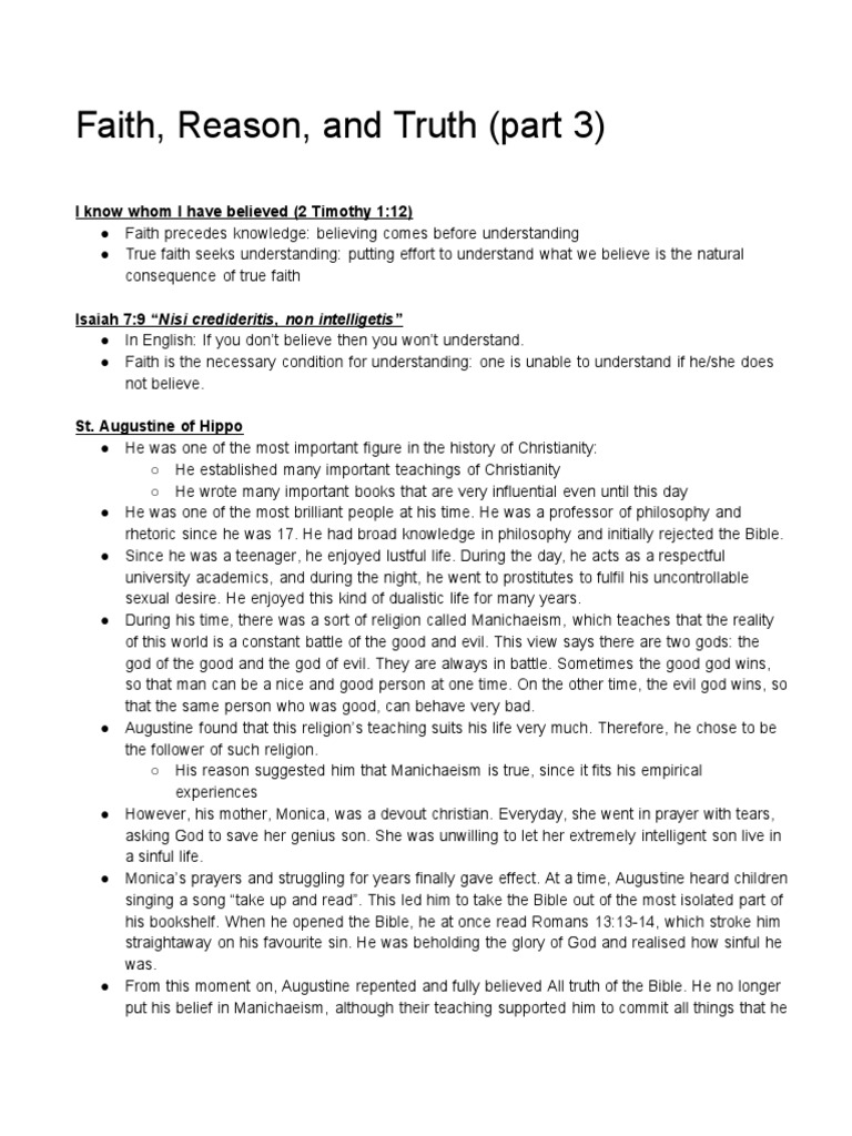 Faith, Reason, and Truth (Part 3) | PDF | Faith | Augustine Of Hippo