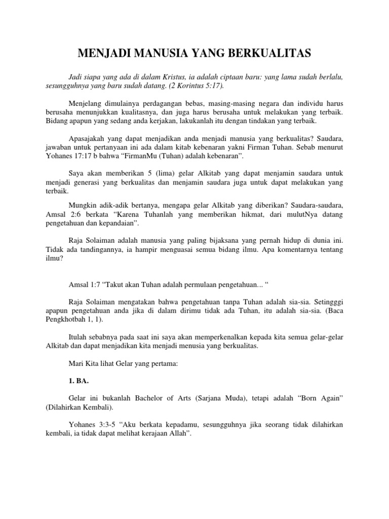 Menjadi Manusia Yang Berkualitas | PDF