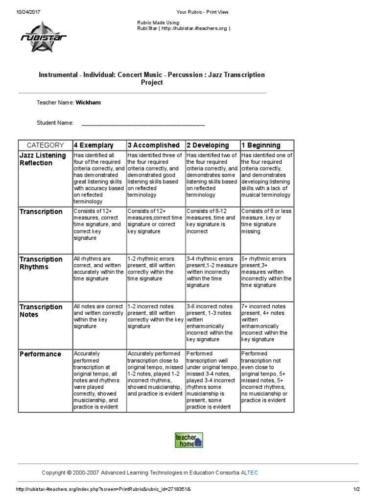 transcription rubric - print view | Rhythm | Rubric (Academic)