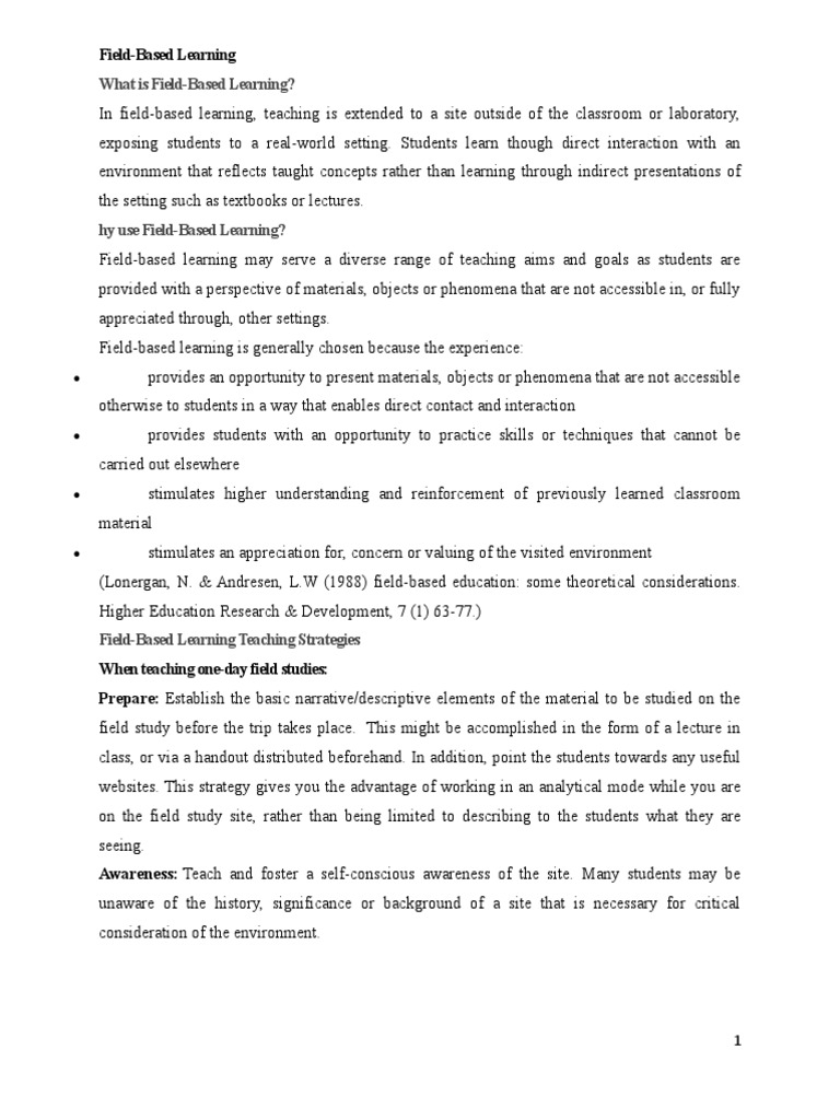 Field Based Learning | PDF | Service Learning | Learning