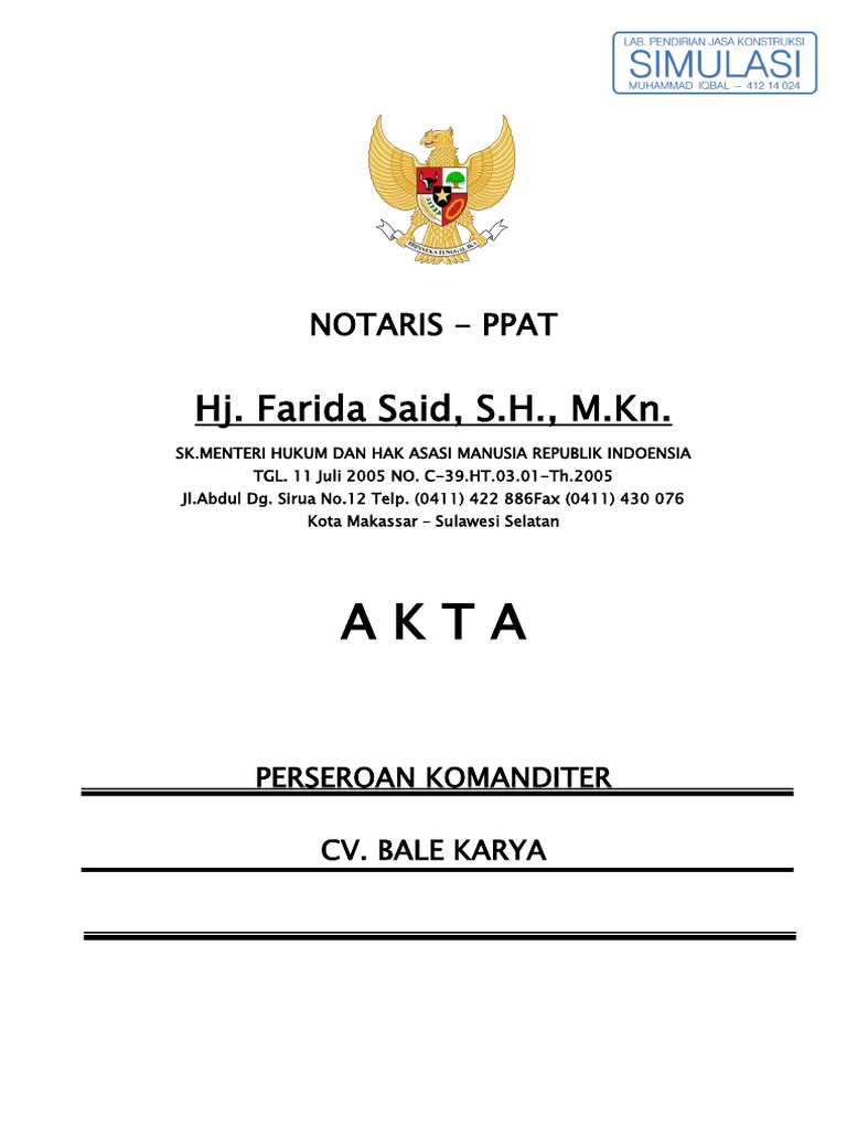 Akta Cv. Bale Karya | PDF