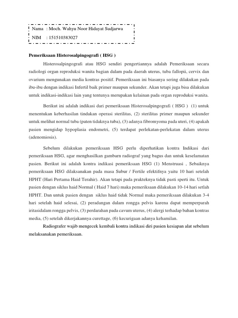 Pemeriksaan Histerosalpingografi (HSG) | PDF | Pengembangan Diri ...