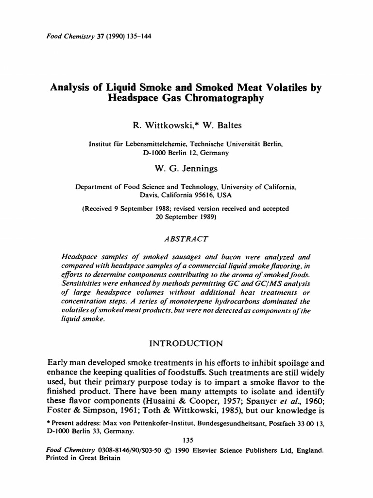 Analysis of Liquid Smoke and Smoked Meat Volatiles by Headspace Gas ...
