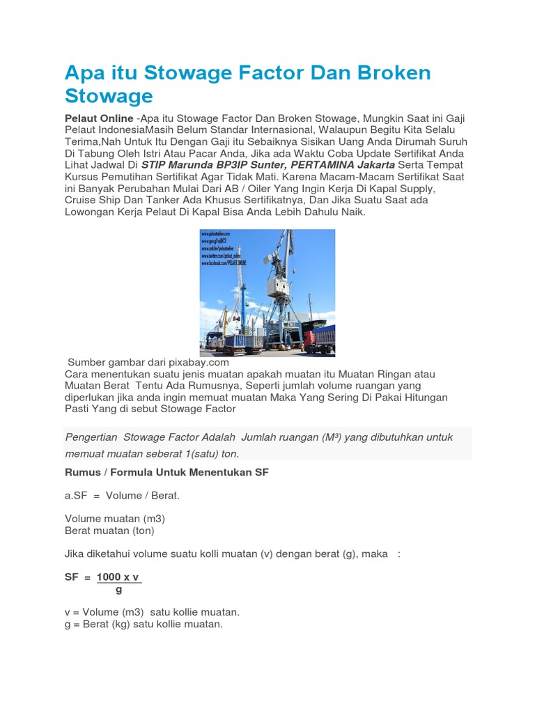 Apa Itu Stowage Factor Dan Broken Stowage | PDF | Metode & Bahan Ajar