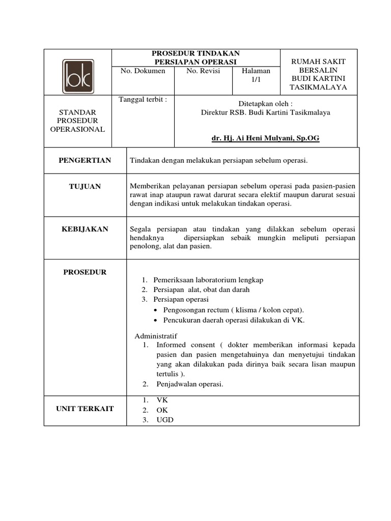 Sop Persiapan Operasi | PDF