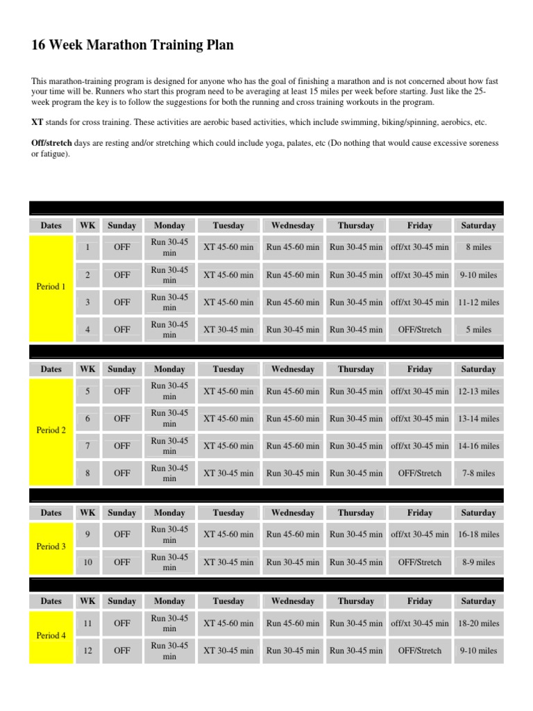 16 Week Marathon Plan | Marathon | Physical Exercise