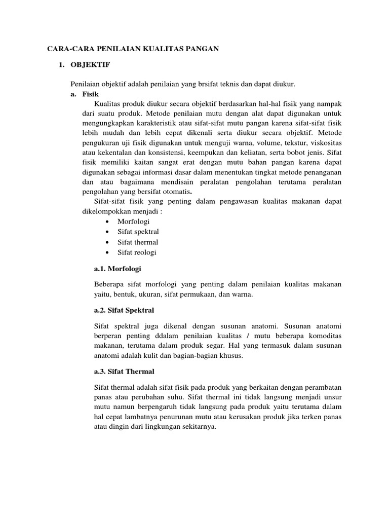 Cara Penilaian Kualitas Makanan | PDF