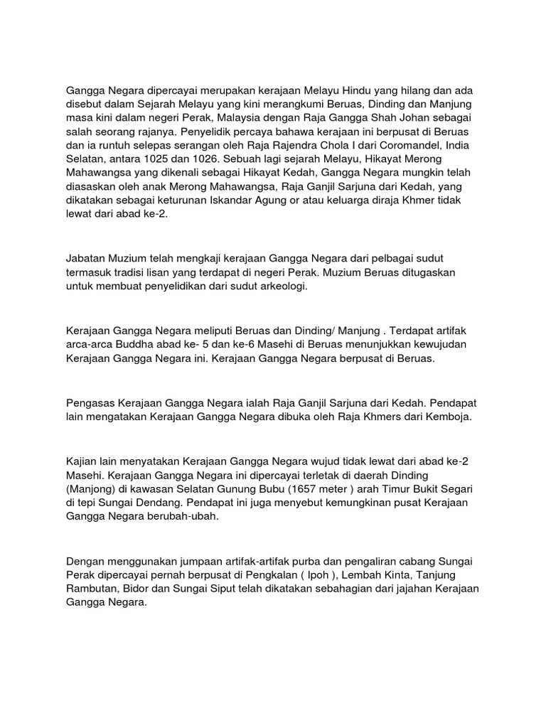 Sejarah dan Lokasi Kerajaan Gangga Negara | PDF