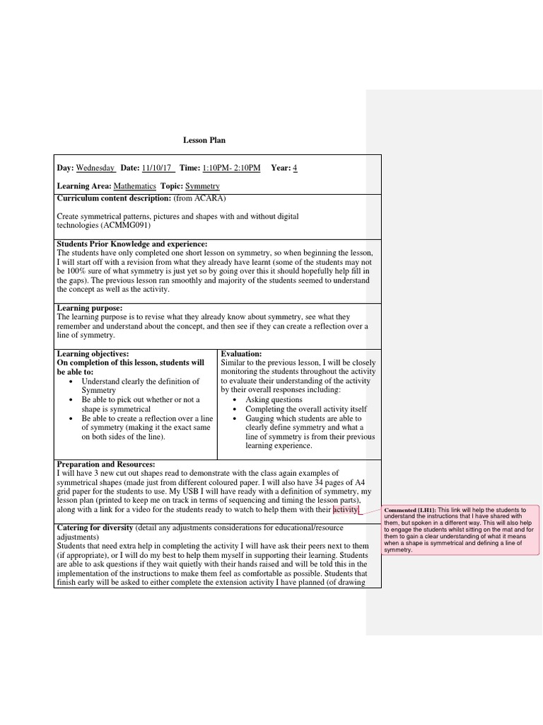 Symmetry 2 | PDF | Symmetry | Lesson Plan