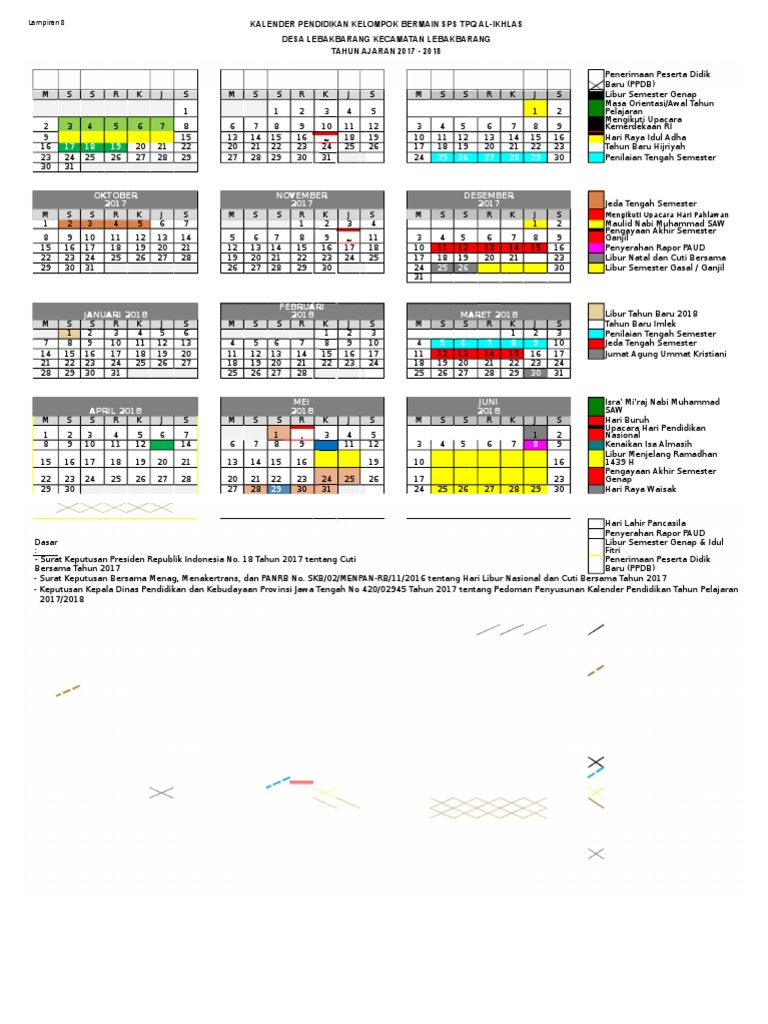 Kalender Akademik Paud TK KB Tpa 2017 2018 | PDF