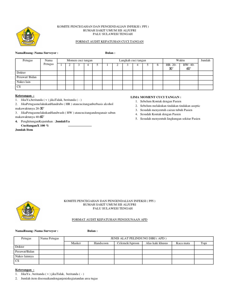 Formulir Audit Hand Hygiene | PDF