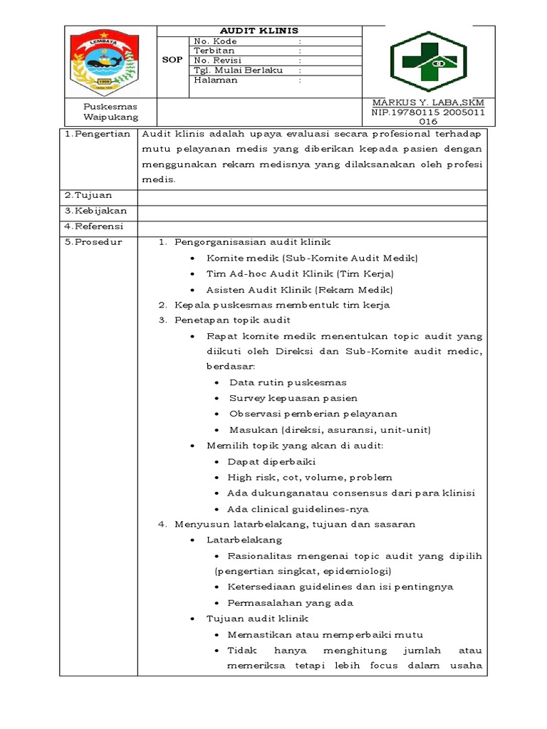 Sop Audit Klinis | PDF