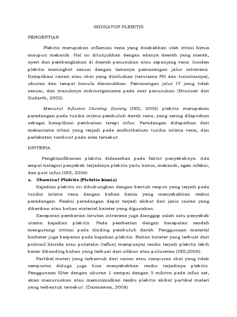 Indikator dan Klasifikasi Plebitis | PDF